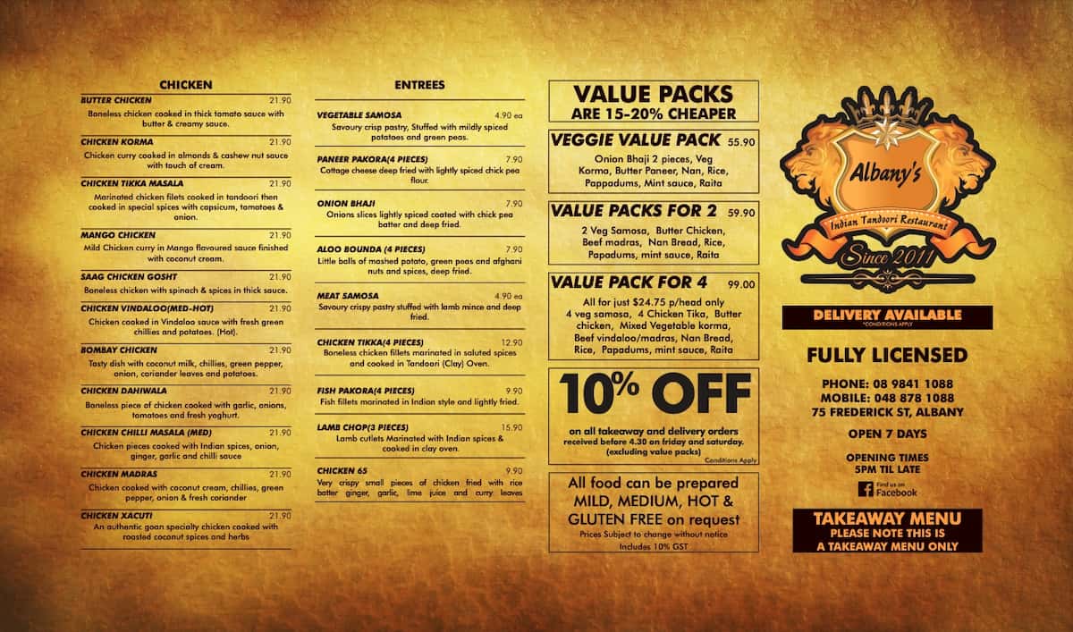 Albany Indian Tandoori | Takeaway and Home Delivery Orders